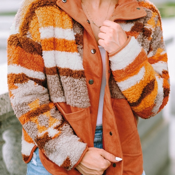Jackets & Coats | B63 Brown Quilted Patch Pocket Aztec Furry Jacket ...